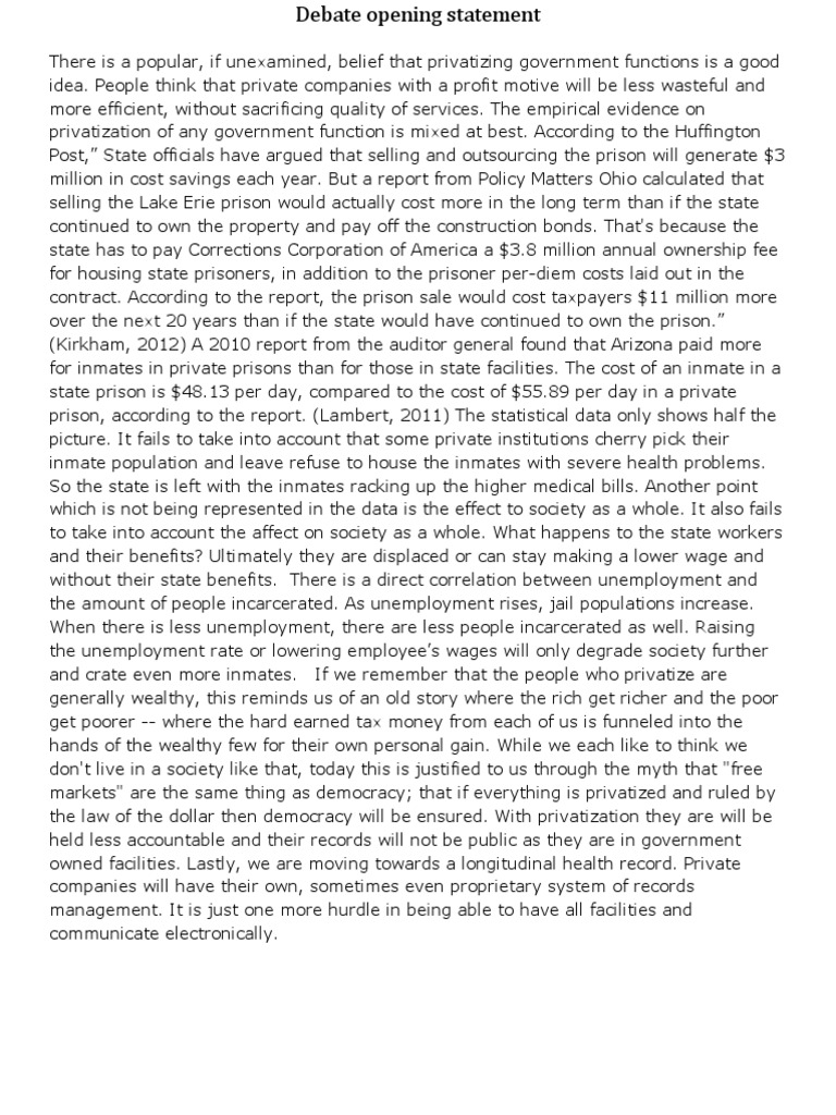 Debate Opening Statement | Download Free PDF | Prison | Unemployment