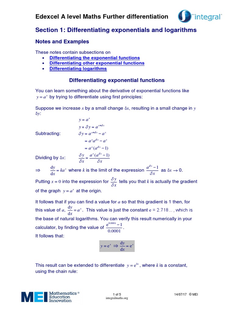 Diff. Exponentials | PDF | Derivative | Exponential Function