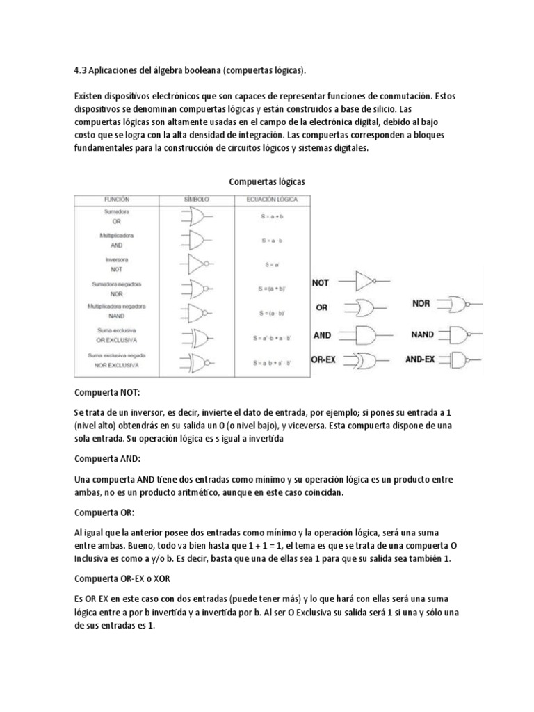4.3 Aplicaciones Del Algebra Booleana | PDF | Puerta lógica | Electrónica digital