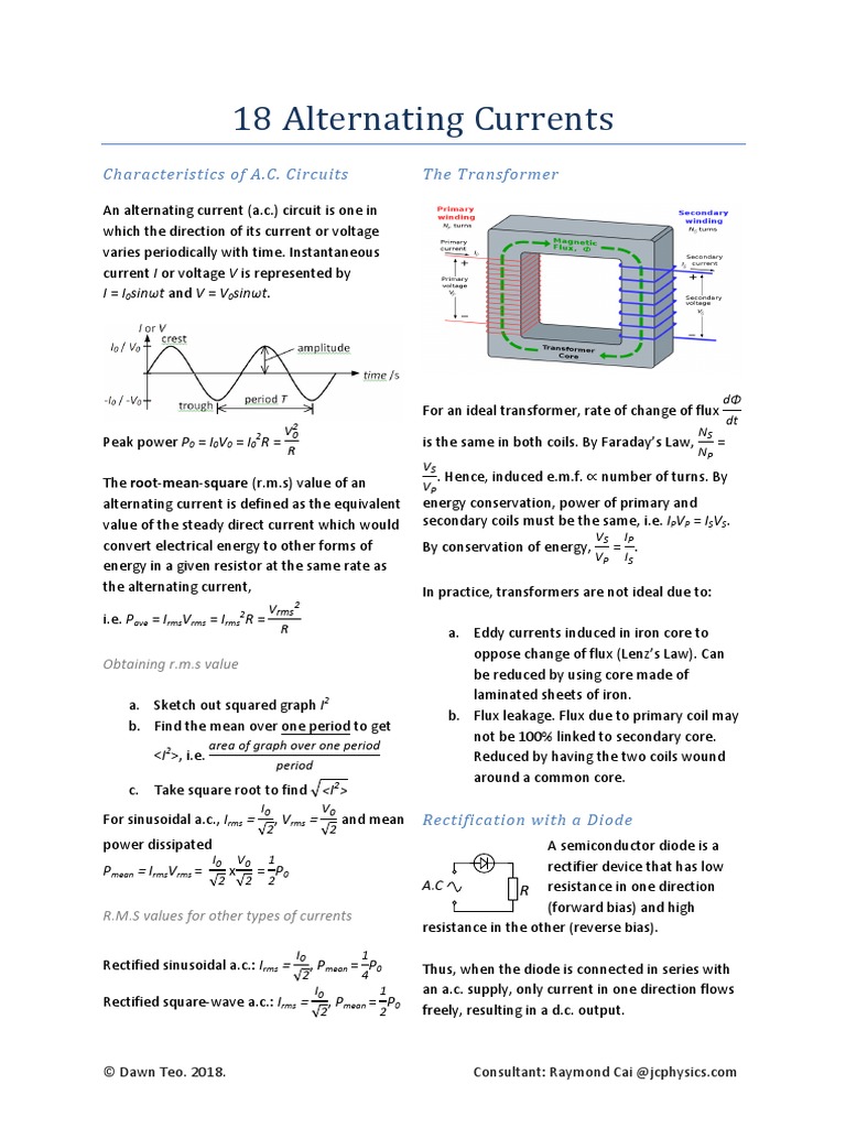 18 Alternating Currents Summary | PDF | Rectifier | Transformer