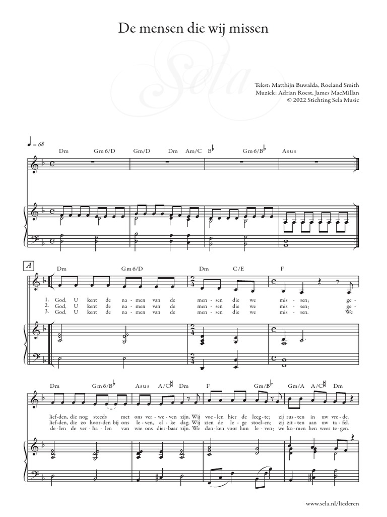 Sela - de Mensen Die Wij Missen Bladmuziek Piano | PDF