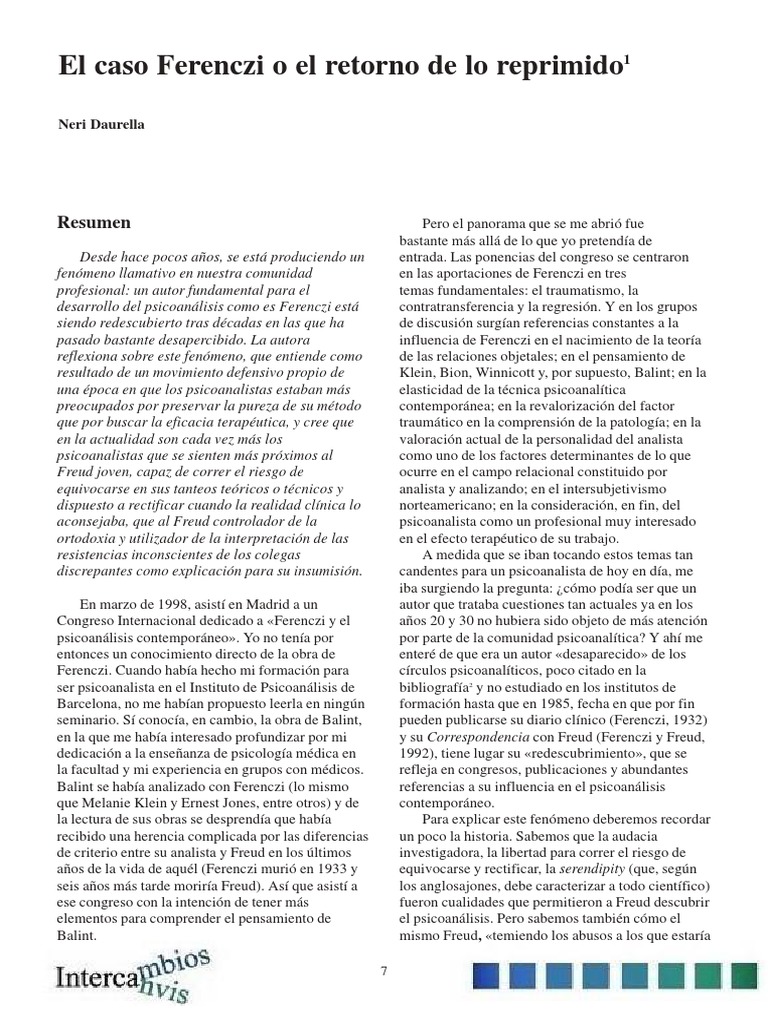 El Caso Ferenczi o El Retorno de Lo Reprimido | PDF | Psicoanálisis | Sigmund Freud