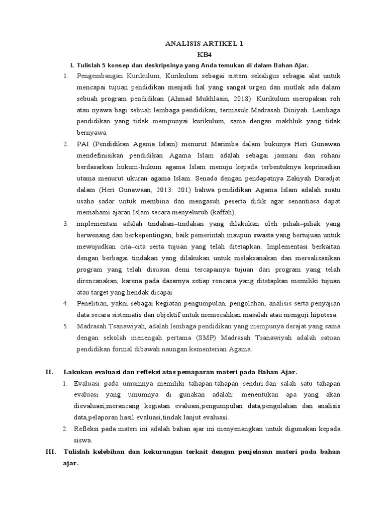 Analisa Bahan Ajar KB 4 | PDF