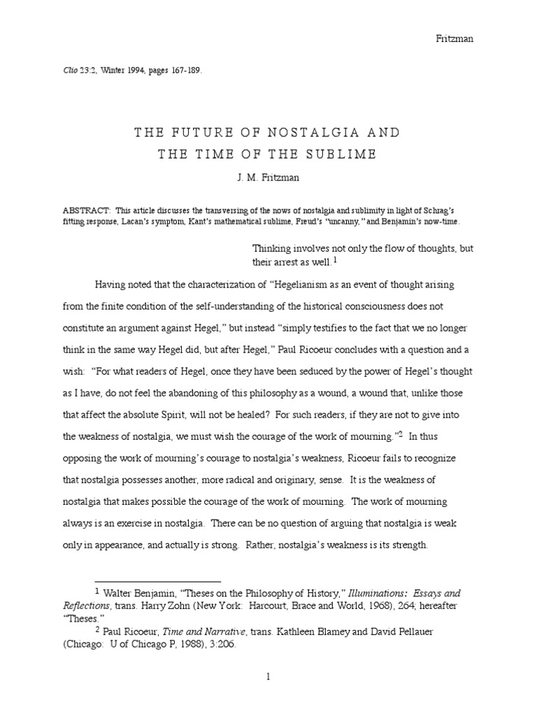 The Future of Nostalgia and The Time of | PDF | Immanuel Kant | Time