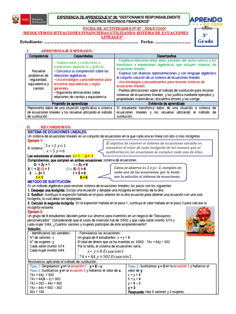 Solucion Ficha 7 | PDF | Ecuaciones | Linealidad