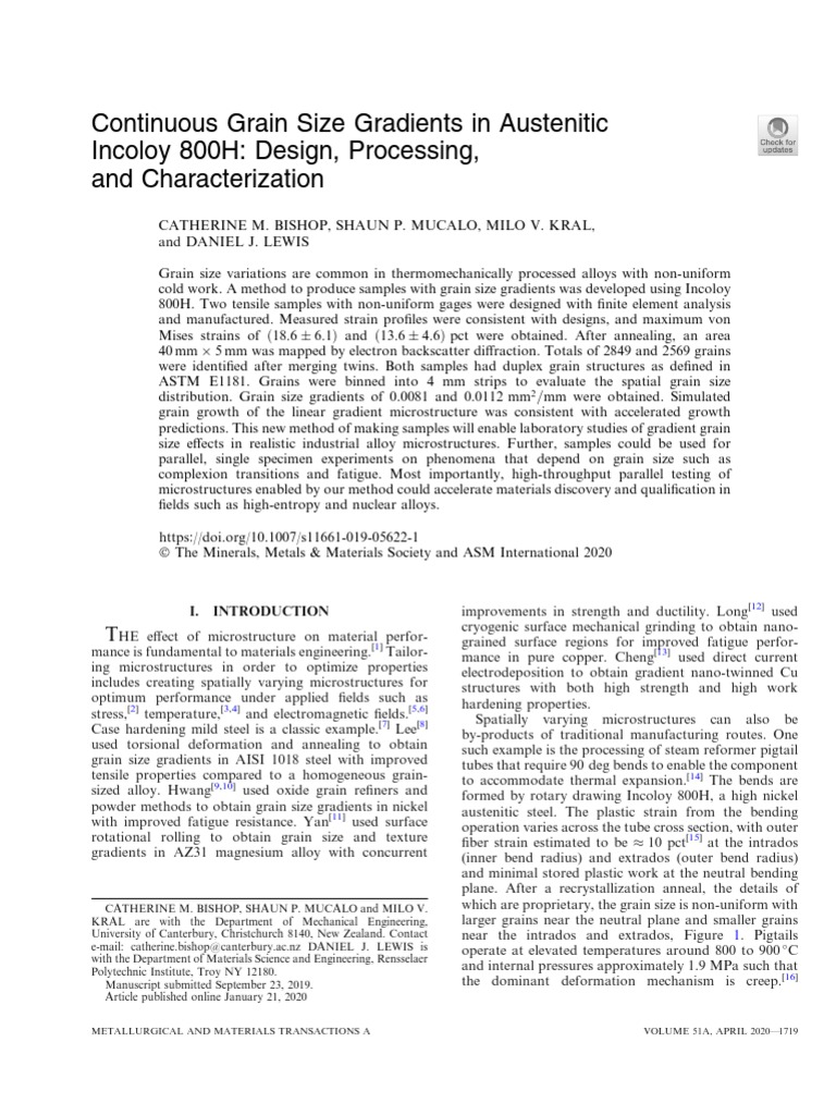 Continuous Grain Size Gradients in Austenitic Incoloy 800H Design ...