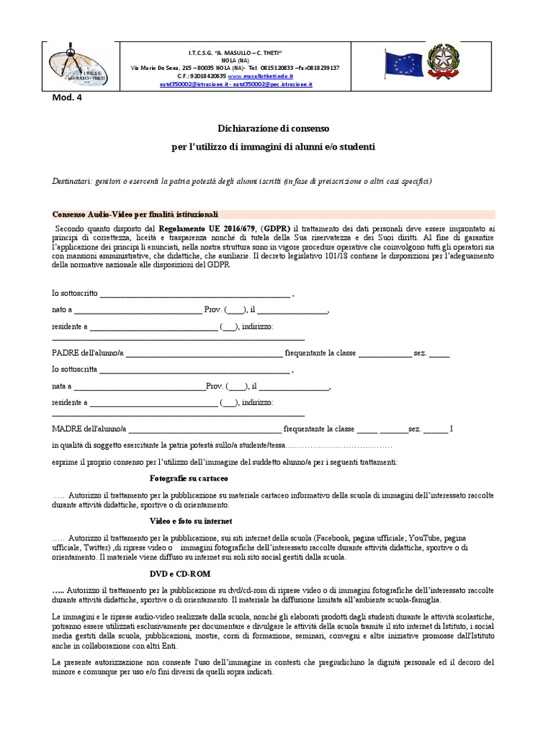 MODULO 4 - Liberatoria Immagini | PDF
