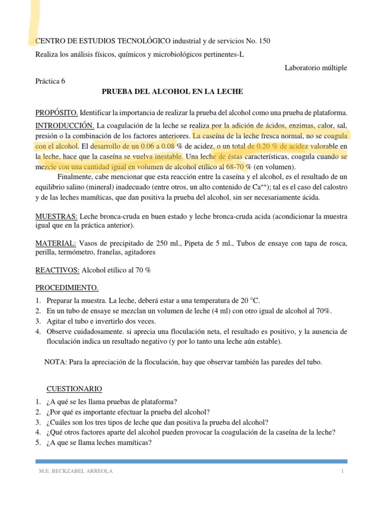 Prueba de Alcohol en Leche Cruda | PDF | Leche | Química