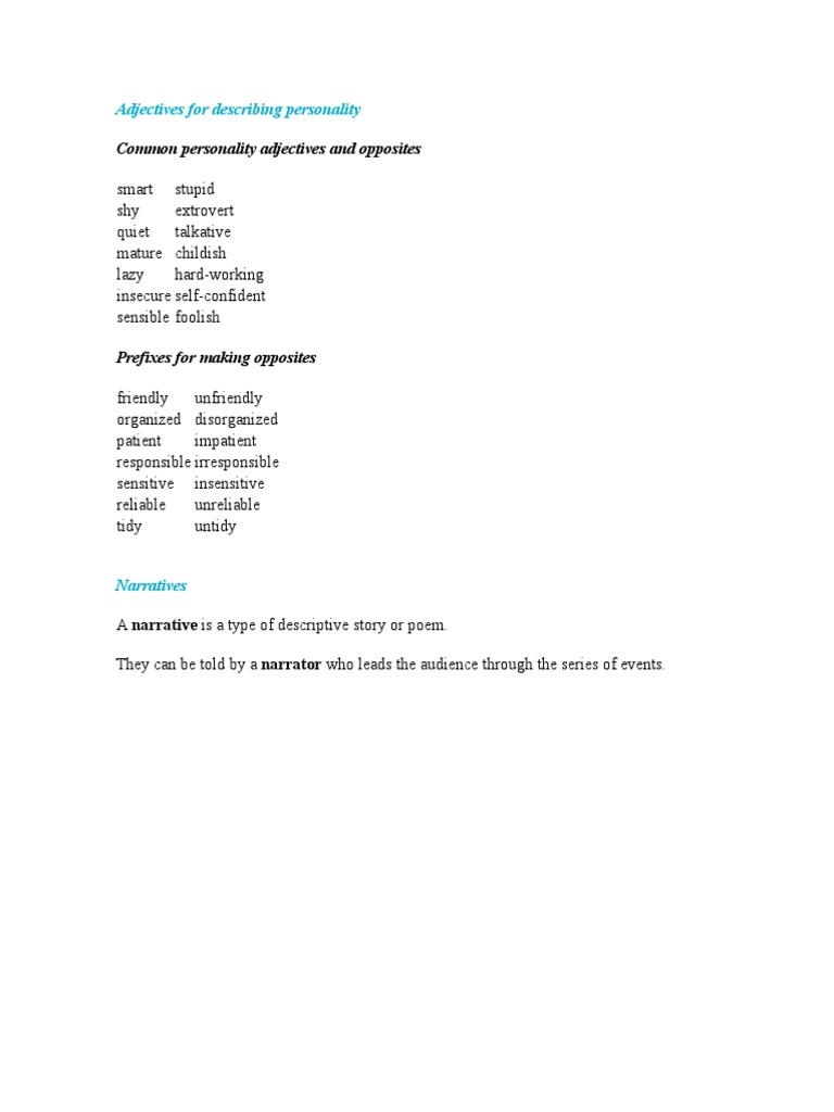 Adjectives For Describing Personality | PDF