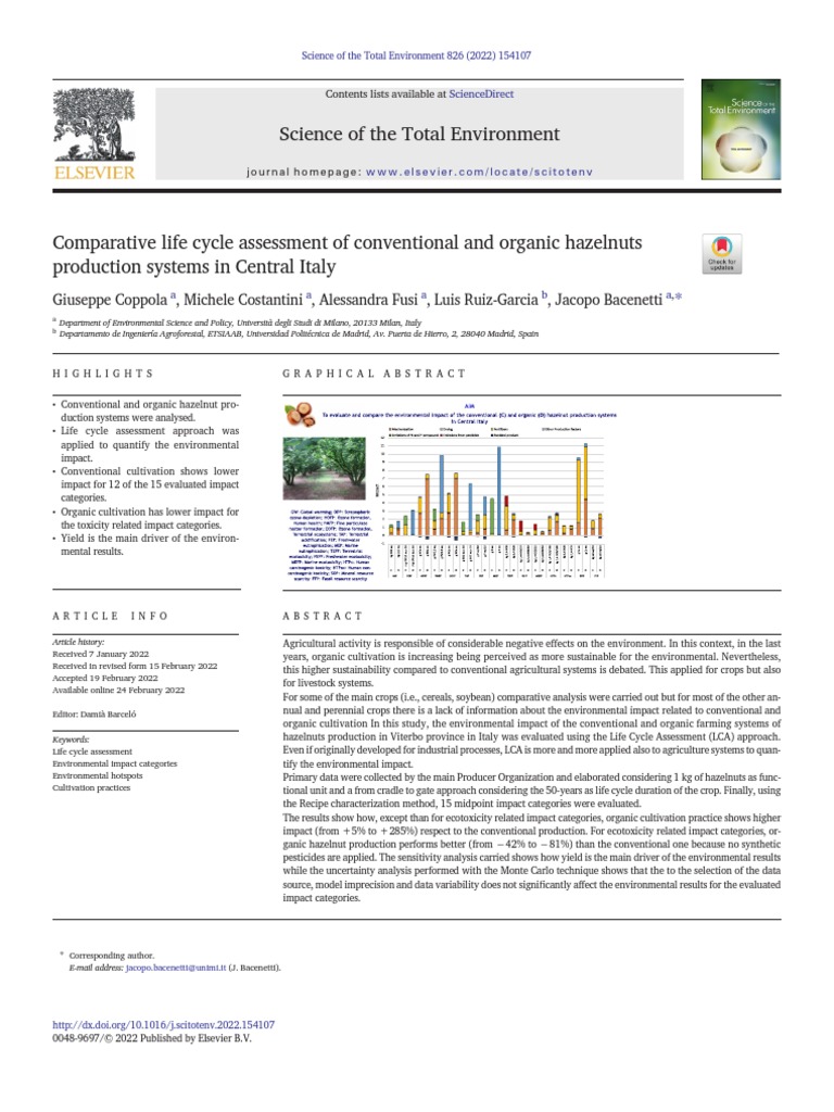 Comparative Life Cycle Assessment of Conventional and Organic Hazelnuts ... Comparative Life Cycle Assessment of Conventional and Organic Hazelnuts ...