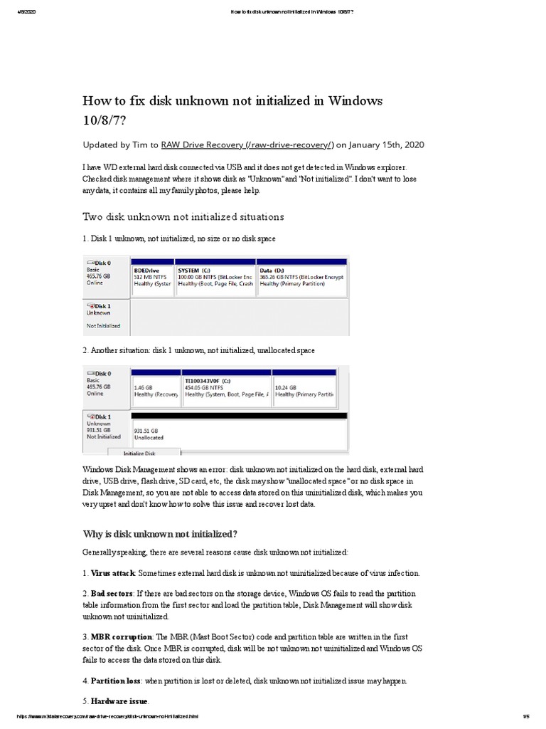 How To Fix Disk Unknown Not Initialized in Windows 10 - 8 - 7 | PDF ...