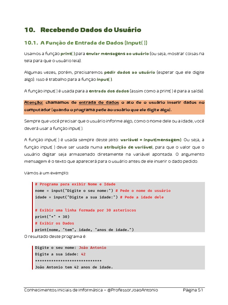 Python2020 Aula10 Input | PDF | Dados | Função (Matemática)