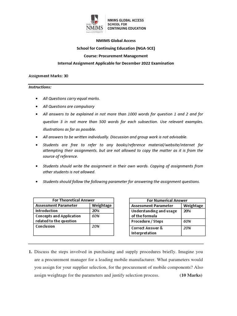 Procurement Management Assignment Guide | PDF | Procurement | Economies