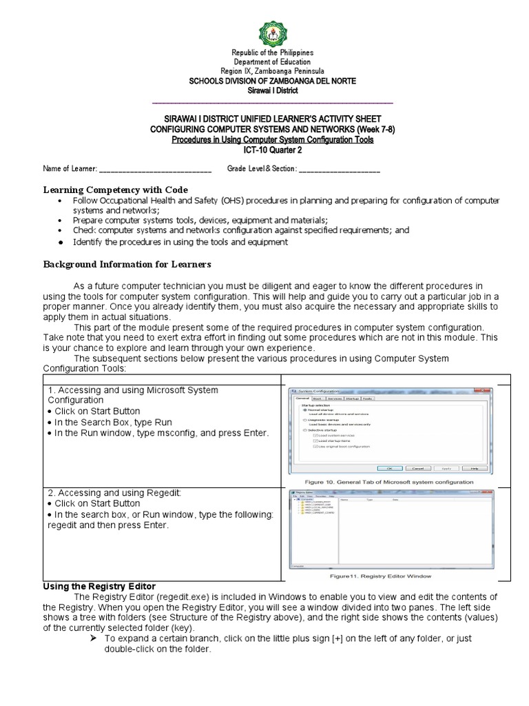 10 Las Week7 8 Procedures In Using Computer System Configuration Tools Pdf Windows