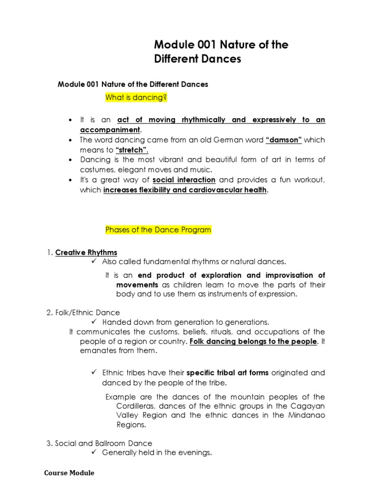 Reviewer Module 001 Nature of The Different Dances | PDF | Dances | Performing Arts