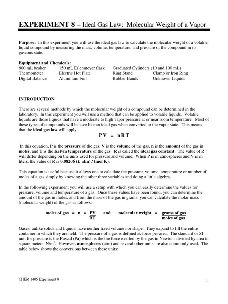 Exp 8 Ideal Gas Law | PDF | Gases | Pascal (Unit)