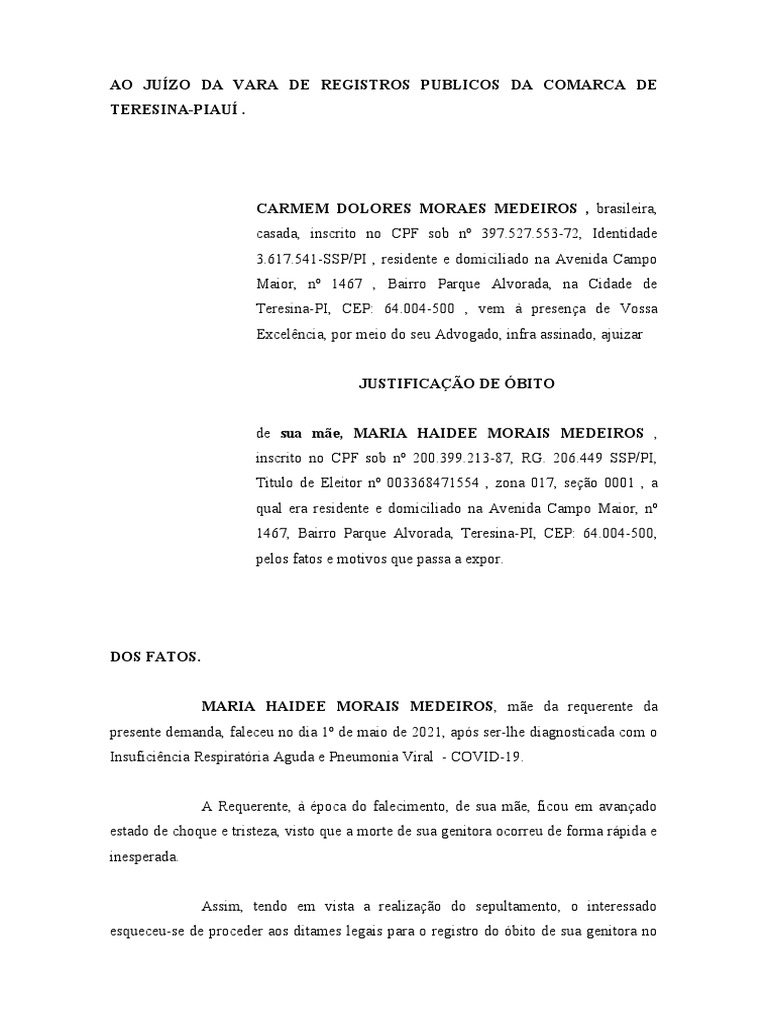 Acao-Justificacao-Obito - Maria Haidee Moraes Medeiros | PDF | Processo ...