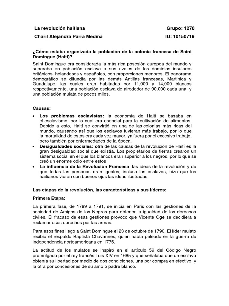 La Revolución Haitiana Grupo | PDF | Esclavitud | Haití