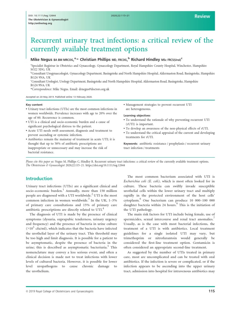11 - Recurrent UTI TOG 2020 | PDF | Urinary Tract Infection | Medical ...