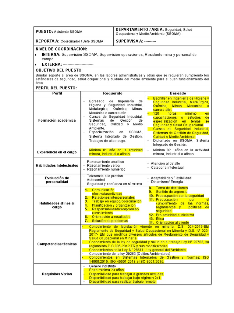 Perfil Asistente SSOMA - V3 (Recuperado Automáticamente) | PDF | Seguridad y salud ocupacional ...