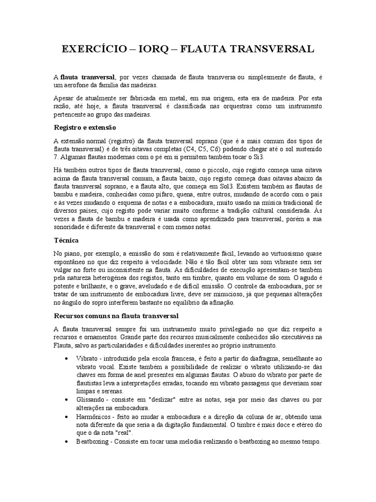 Exercício 4 - Flauta Transversal | PDF | Organologia | Som