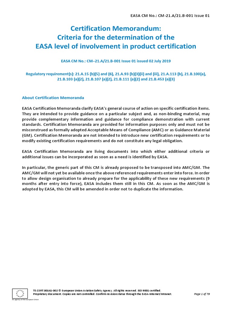 Certification Memorandum: Criteria For The Determination of The EASA ...