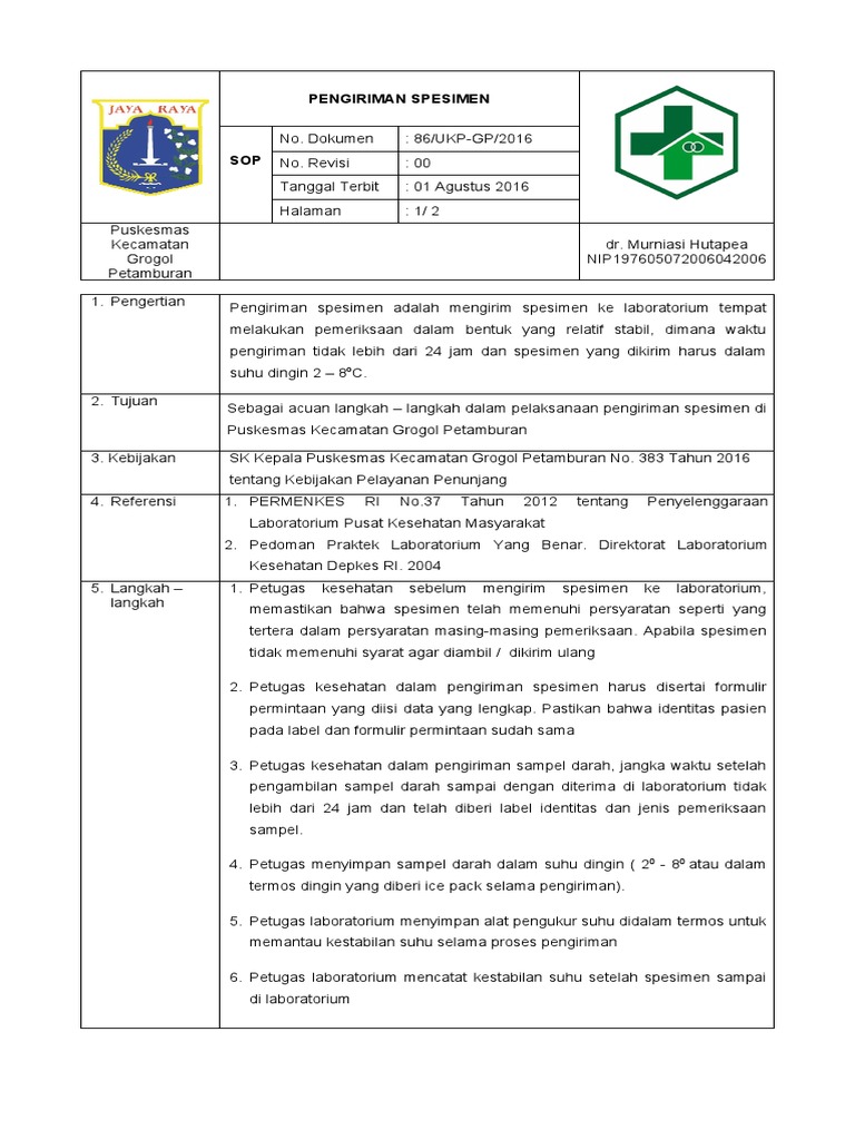 SOP Pengiriman Spesimen | PDF
