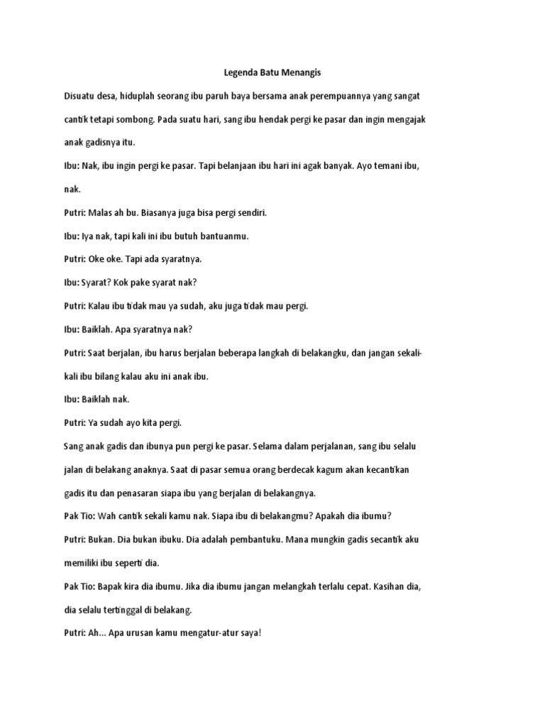 Legenda Batu Menangis: Kisah Anak Durhaka | PDF