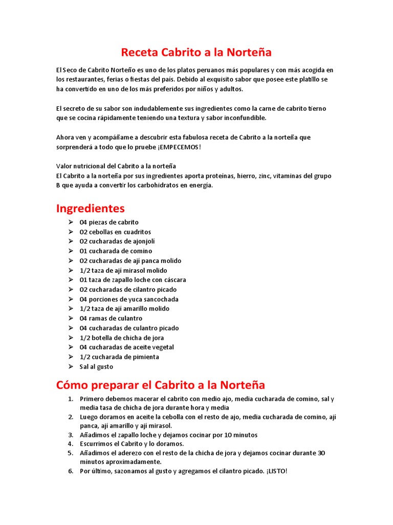 Receta Cabrito A La Norteña | PDF