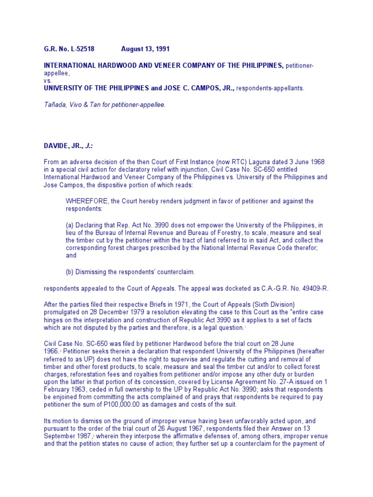 International Hardwood and Veneer Vs UP | PDF | Lawsuit | Declaratory Judgment