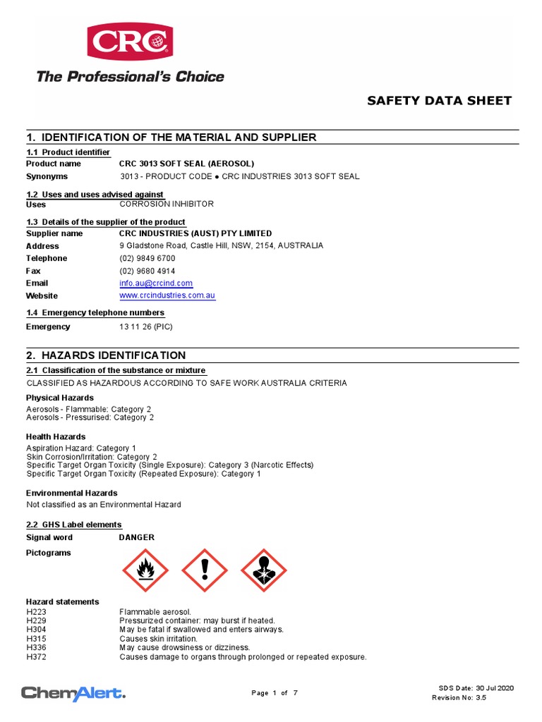 En - CRC 3013 Soft Seal | PDF | Chemistry | Occupational Safety And Health