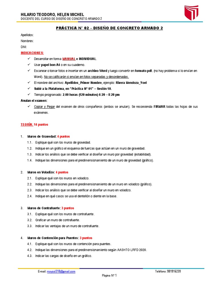 Práctica #02 - Concreto Armado 2 | Descargar gratis PDF | Ingeniero civil | Ingeniería estructural