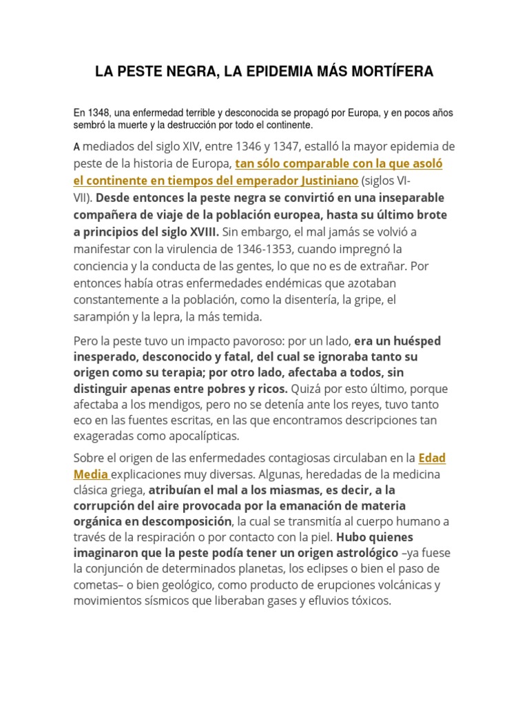 Impacto y Origen de la Peste Negra | PDF | Ciencias de la Salud ...