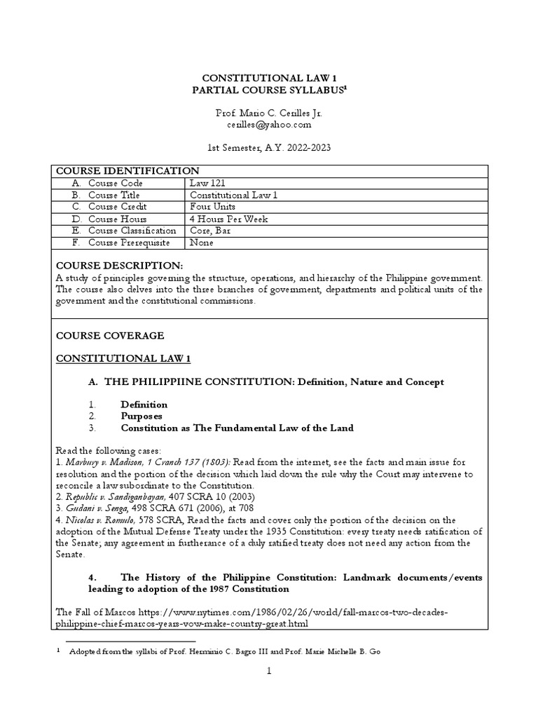 Constitutional Law 1 Syllabus | PDF | Commission On Elections ...