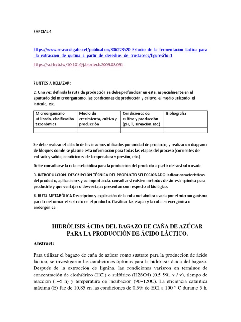Artículo Hidrólisis Ácida Del Bagazo de Caña de Azúcar para La ...