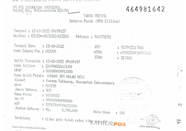 Bukti Bayar Pos | PDF