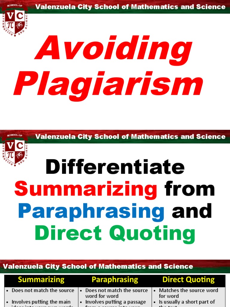 Avoiding Plagiarism: Understanding Summarizing, Paraphrasing, and ...