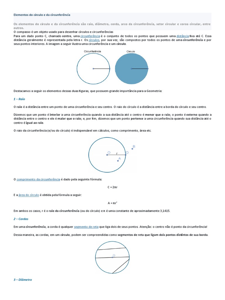 Elementos do Círculo e Circunferência | PDF | Círculo | Pi
