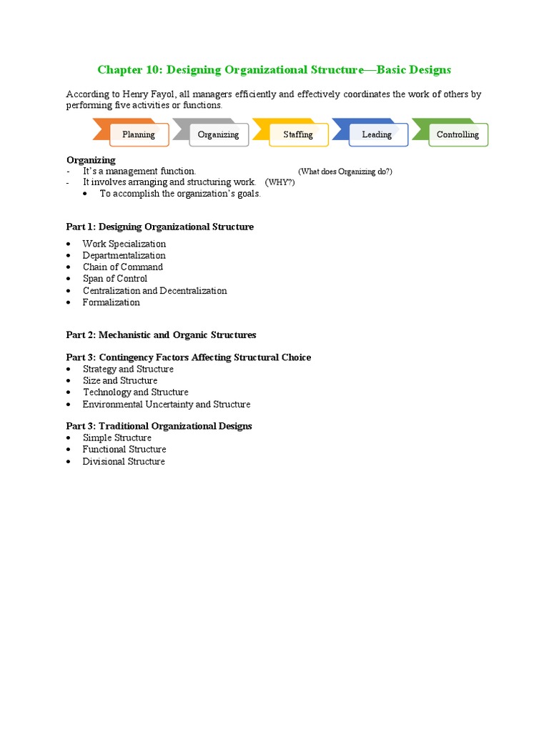 Chapter 10 - Designing Organizational Structure - Basic Designs | PDF