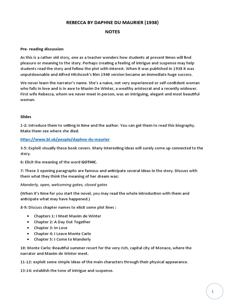 Rebecca by Daphne DuMaurier Notes | PDF