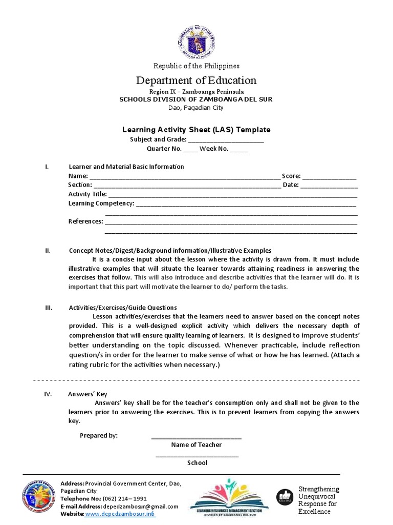 Learning Activity Sheets Template | PDF | Learning | Teachers
