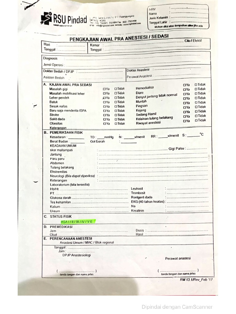 Form Pra Anestesi Sedasi D 1 | PDF