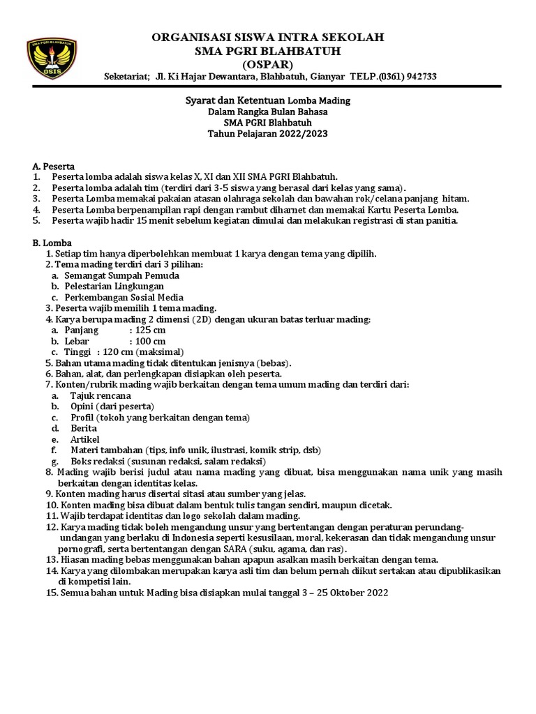 Syarat Dan Ketentuan Lomba MADING | PDF