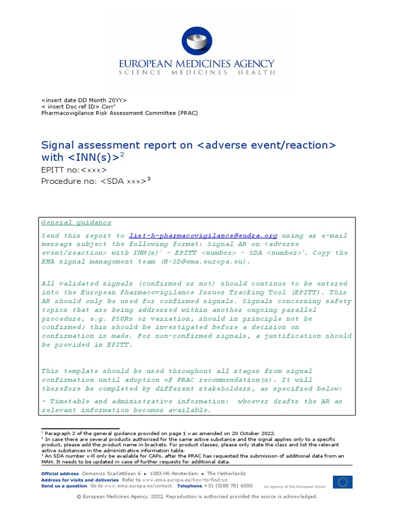 Signal Assessment Report Template - en | PDF | Pharmacovigilance