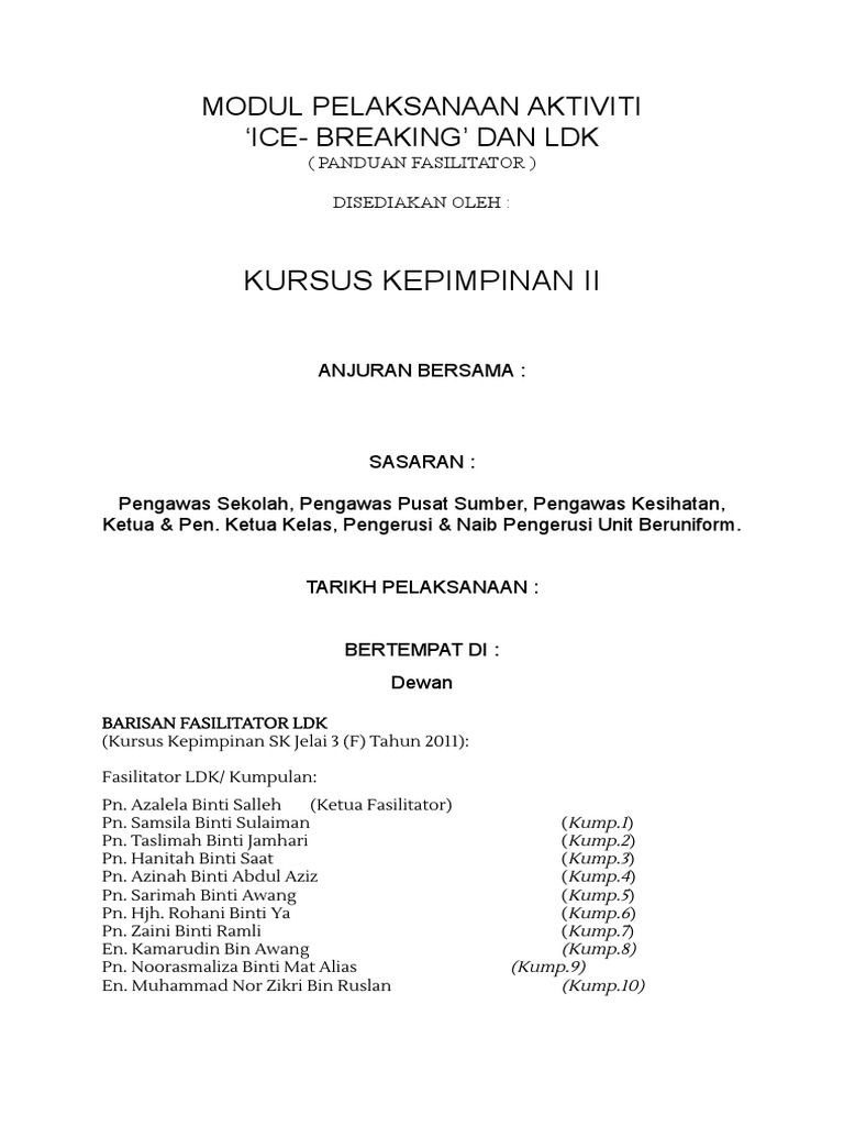Kertas Kerja Kem Kepimpinan Beserta Modul LDK | PDF