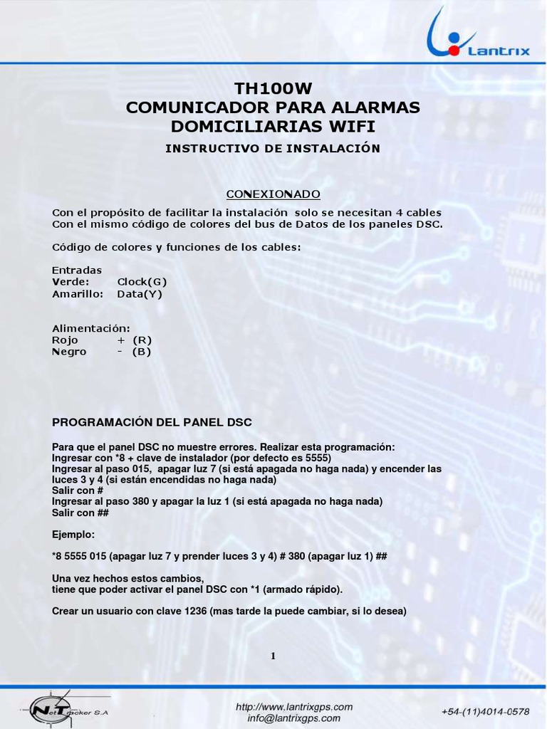 Instructivo TH100 WIFI Centrales Monitoreo DSC 1.2 | PDF | Diodo emisor de luz | Dirección IP