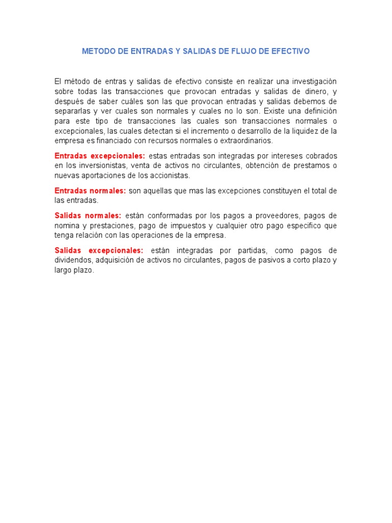 Método de Entradas y Salidas de Efectivo | PDF