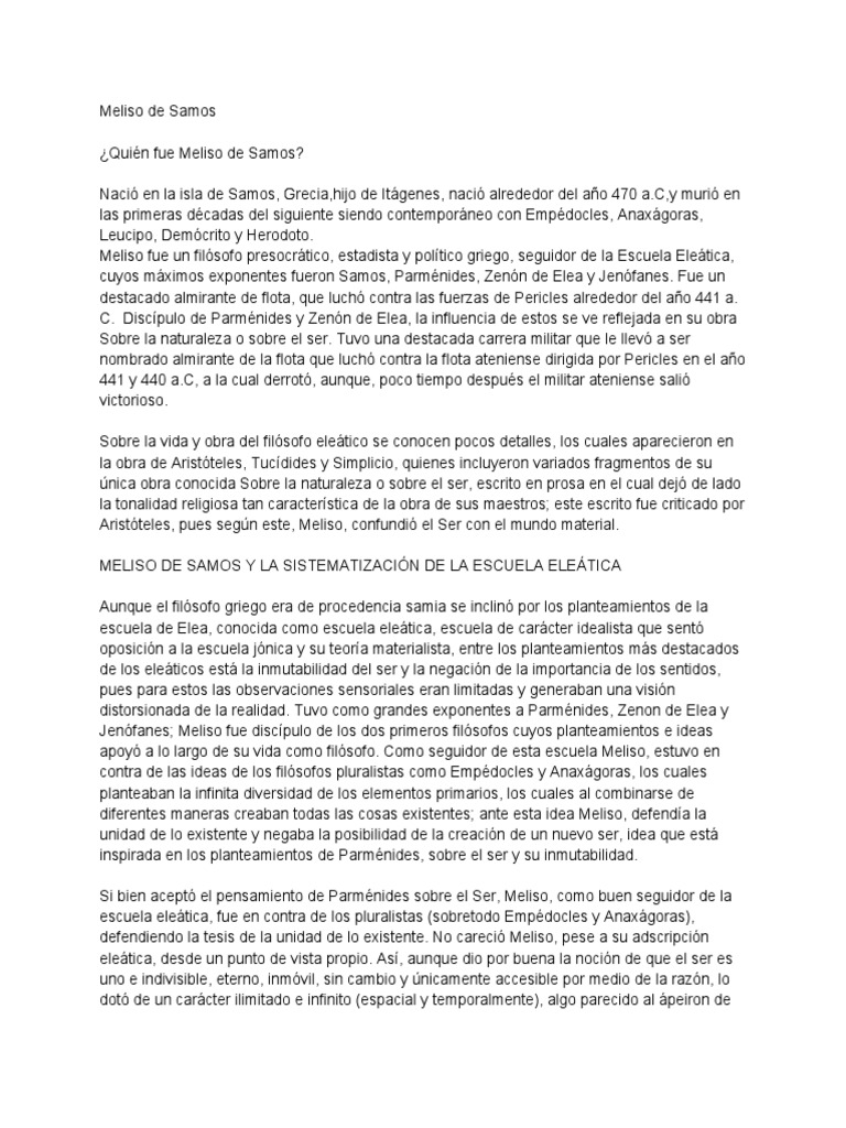Meliso de Samos | PDF | Filosofía griega antigua | Teorías filosóficas