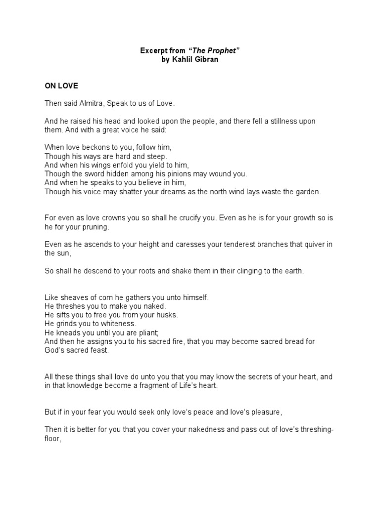 Love's Depths in Gibran's Prophet Excerpt | PDF | The Prophet (Book)