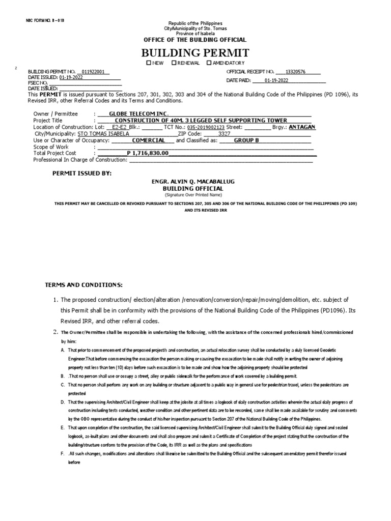 2 Building Permit Front Back - DPWH | PDF | Justice | Crime & Violence